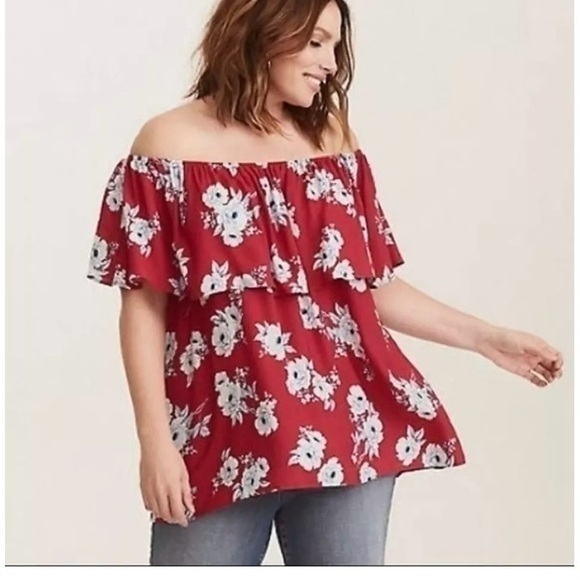 torrid | Tops | Torrid Red Floral Crepe Off Shoulder Ruffle Blouse ...